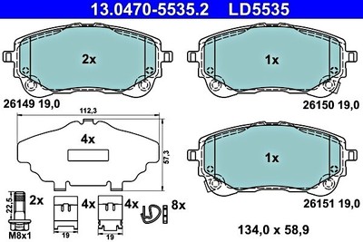 Disc Brake Pad Set ATE Fits TOYOTA Corolla Commercial 18- 04465-02470 ...