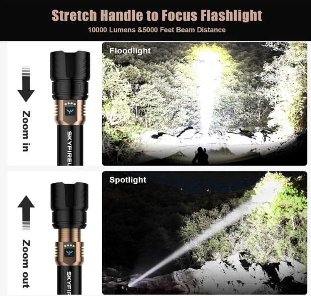 SKYFIRE Rechargeable Flashlight High Lumens, LED Flashlight with ...