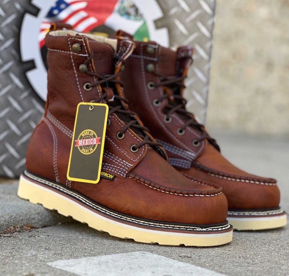 Men’s 8” Soft Moc Toe Safety Light Brown Water Resistant Leather Work ...