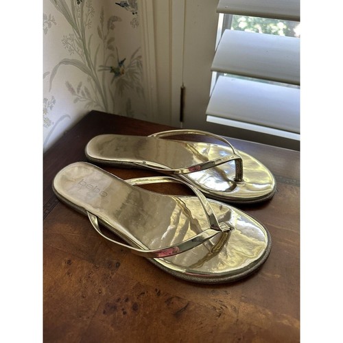 Women's Sandals Size 7 Bebe Tracee Glitter Thong Flip Flops Gold ...