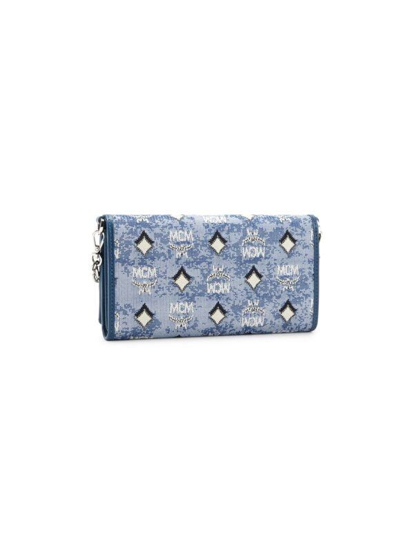 MCM Veritas Vintage Monogram denim phone Crossbody Wallet On Chain ...