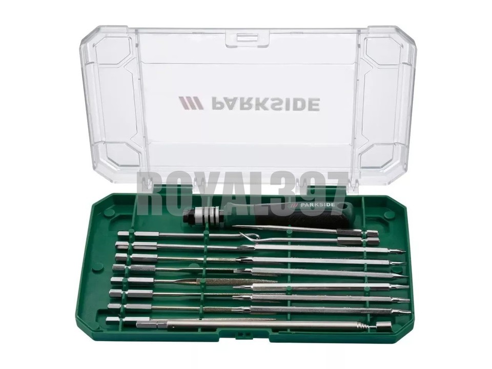 Parkside Precision Tool Kit 18pc Screwdriver Bits Files Hooks ...