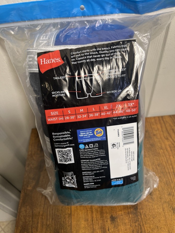 Hanes Tagless Boxer Briefs Underwear Men's Size Large 10 Pack Blue Red ...