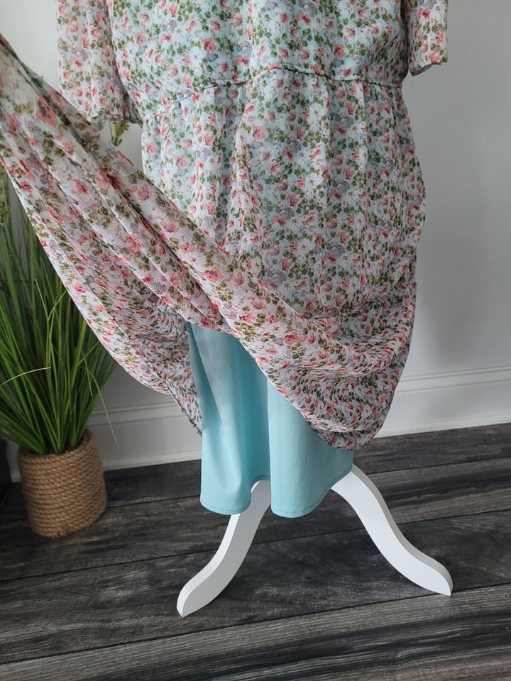 Rabbit Rabbit Rabbit Dress Women's Size 16 Button Blue Pink Floral ...