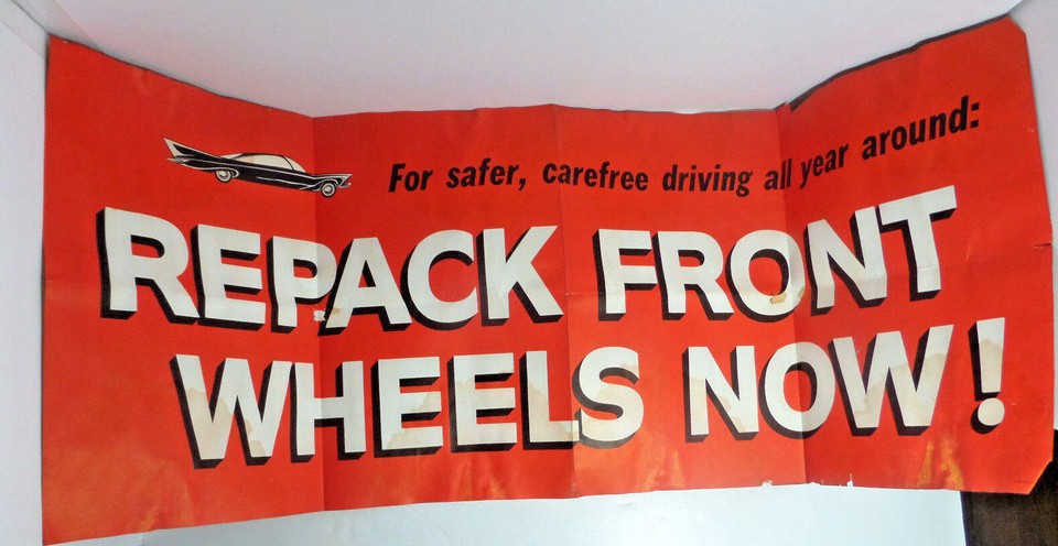 Repack front wheels now! auto shop poster 1950's vintage | eBay