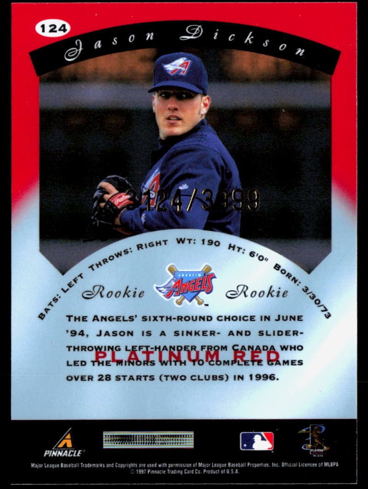 Jason Dickson 1997 Pinnacle Certified #124 Platinum Red SN3999 | eBay