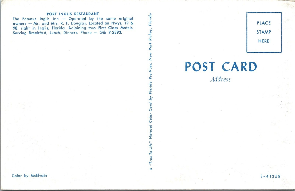 Postcard Famous Inglis Inn - Port Inglis Restaurant - Inglis Florida | eBay