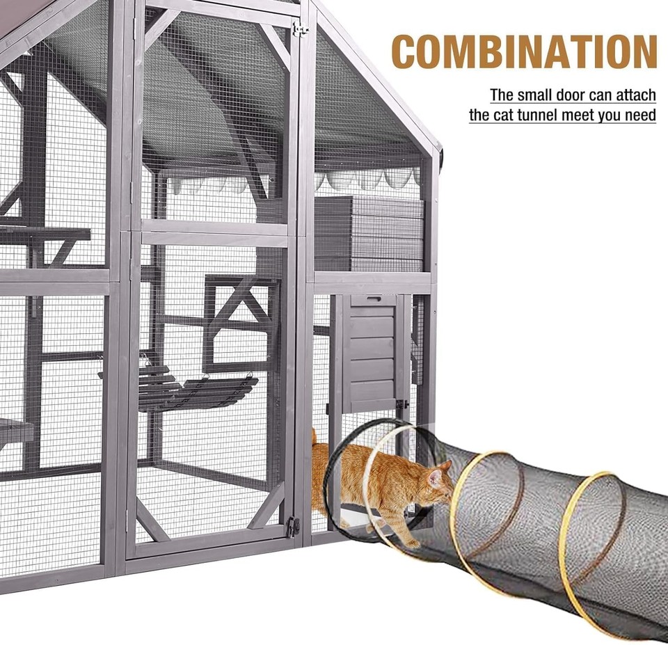 Wooden Catio Cat Enclosure Outdoor Kitty House Large Cat Run with ...