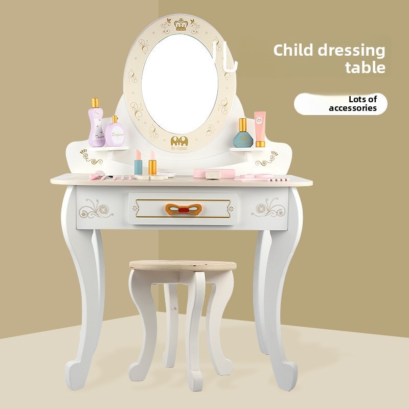 Wooden Pretend Play Princess Vanity Set With Realistic Mirror For Girls ...