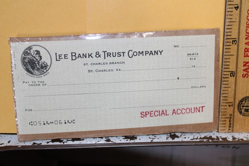 Vintage Lee Bank & Trust Company Check St. Charles Virginia Nigger Head ...