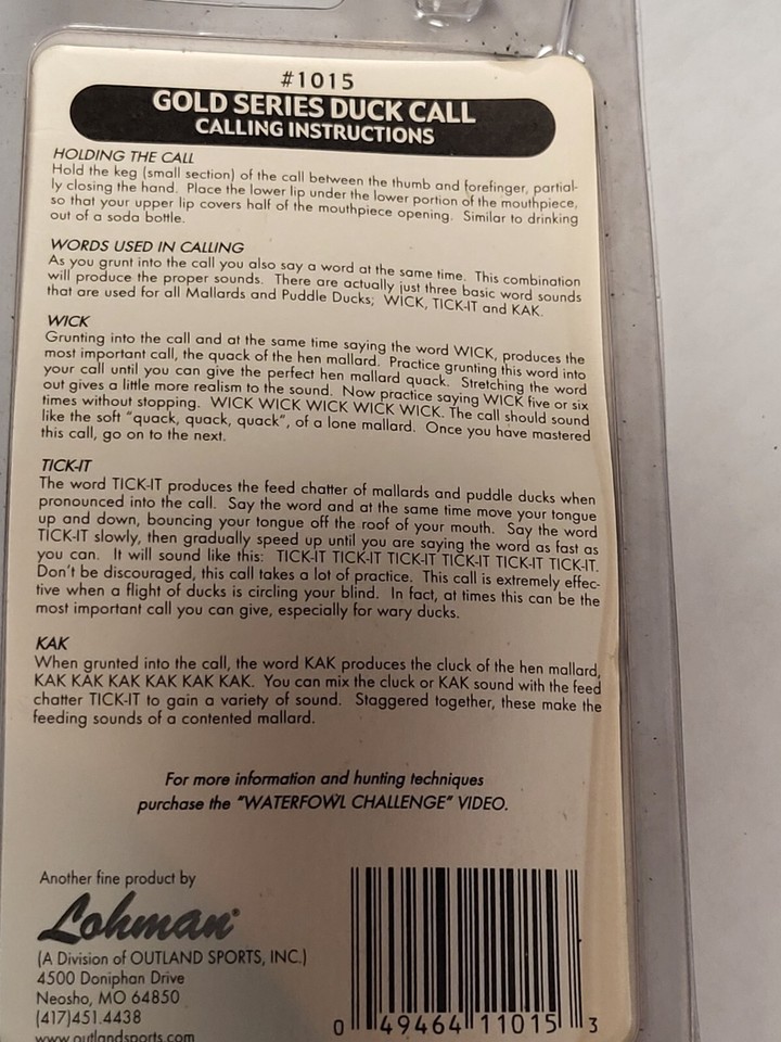 Vintage NEW Lohman "Gold Series" Duck Call ~ Model #1015 ~ Call ...