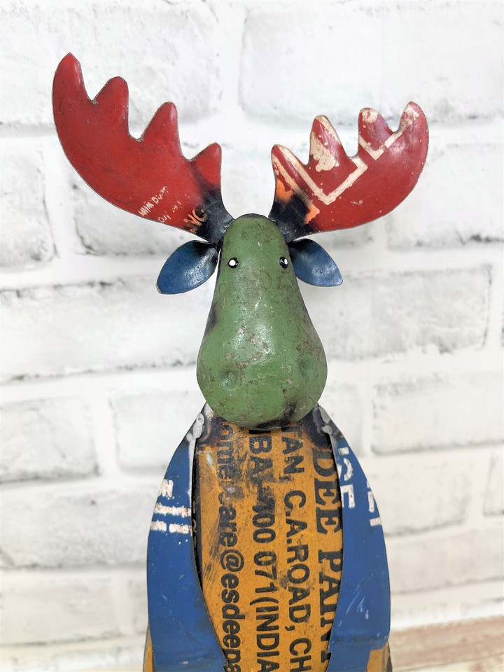 Rustic Small 13" Tall Repurposed Scrap Metal Moose Statue Home Farm ...