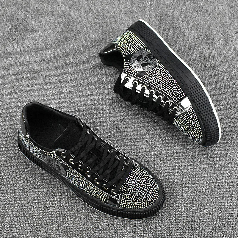 New Men Luxury Diamond Rhinestones Bear Fashion Thick Bottom Sneakers ...