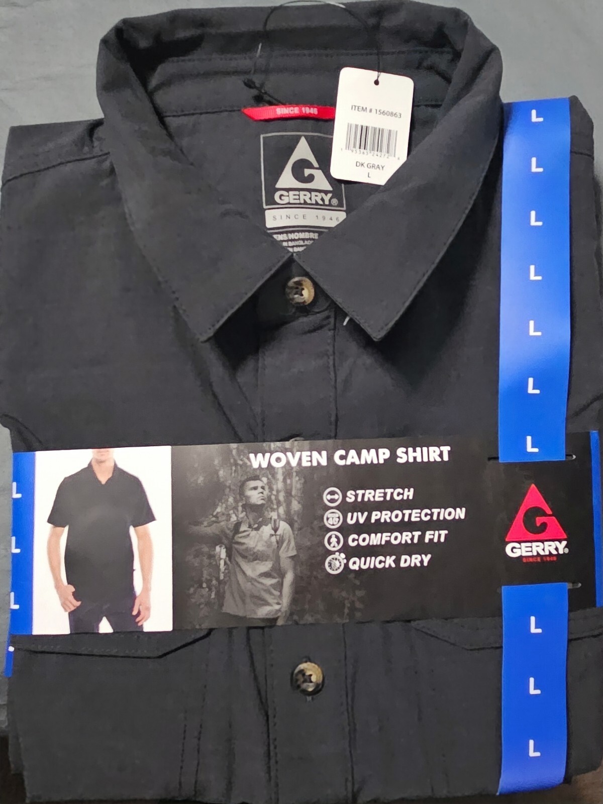 Gerry Woven Camp Shirt Button Up Size L / DK GRAY | eBay