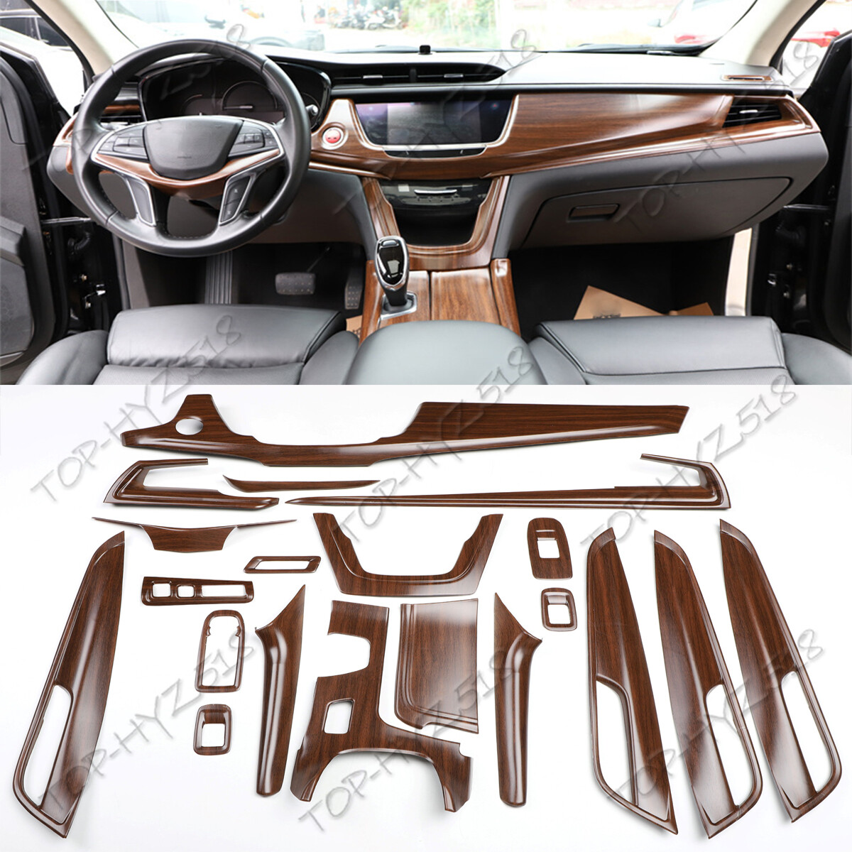 Wood Grain Car Interior Kit Full Set Cover Trim For Cadillac XT5 2017 ...