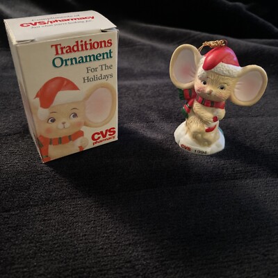Vintage CVS Christmas Mouse Ceramic 2.5" Traditions Ornament 1994 Hand ...