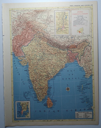 1955 Antique INDIA PAKISTAN & CEYLON Atlas Map Hammond's New Supreme ...