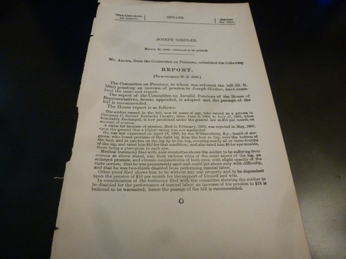 Government Report 1906 Joseph Girdler Co C 2nd Kentucky Cavalry Civil ...