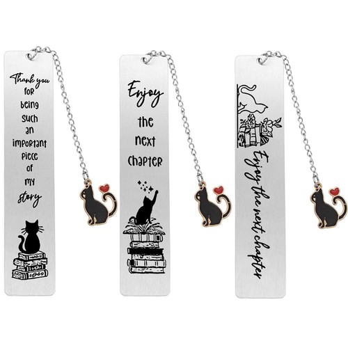 Cat Metal Bookmark Stainless Steel Long Chain Cat Pendant Engraved ...