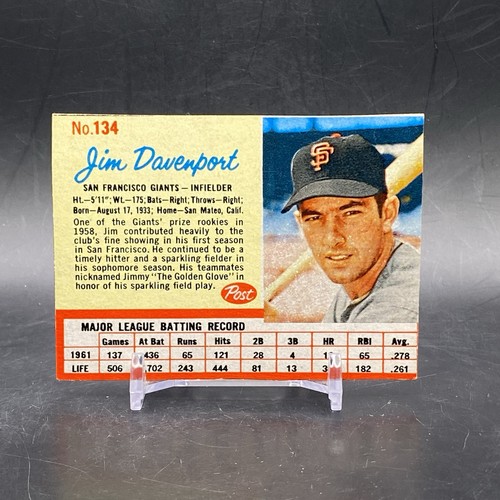 1962 Post Cereal #134 Jim Davenport San Francisco Giants Vintage ...