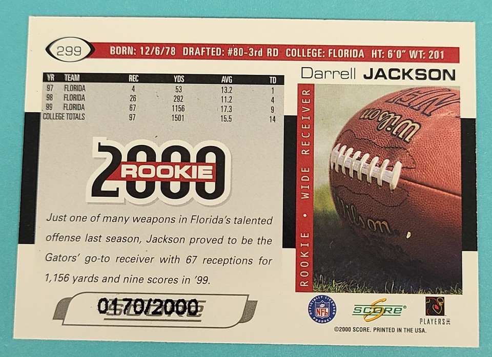 2000 Score Scorecard /2000 #299 Darrell Jackson Florida Gators FOOTBALL ...