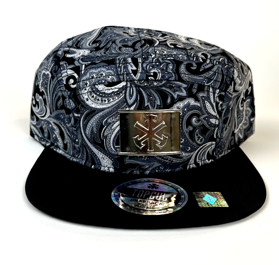 TopCul 5 Panel Imagine Strapback Baseball Cap Hat Paisley Grey White ...