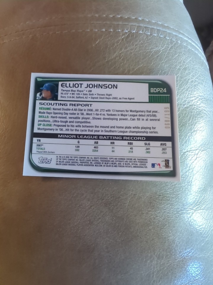 2008 X-Fractor Elliot Johnson /199 Tampa Bay Rays #BDP24 Refractor | eBay