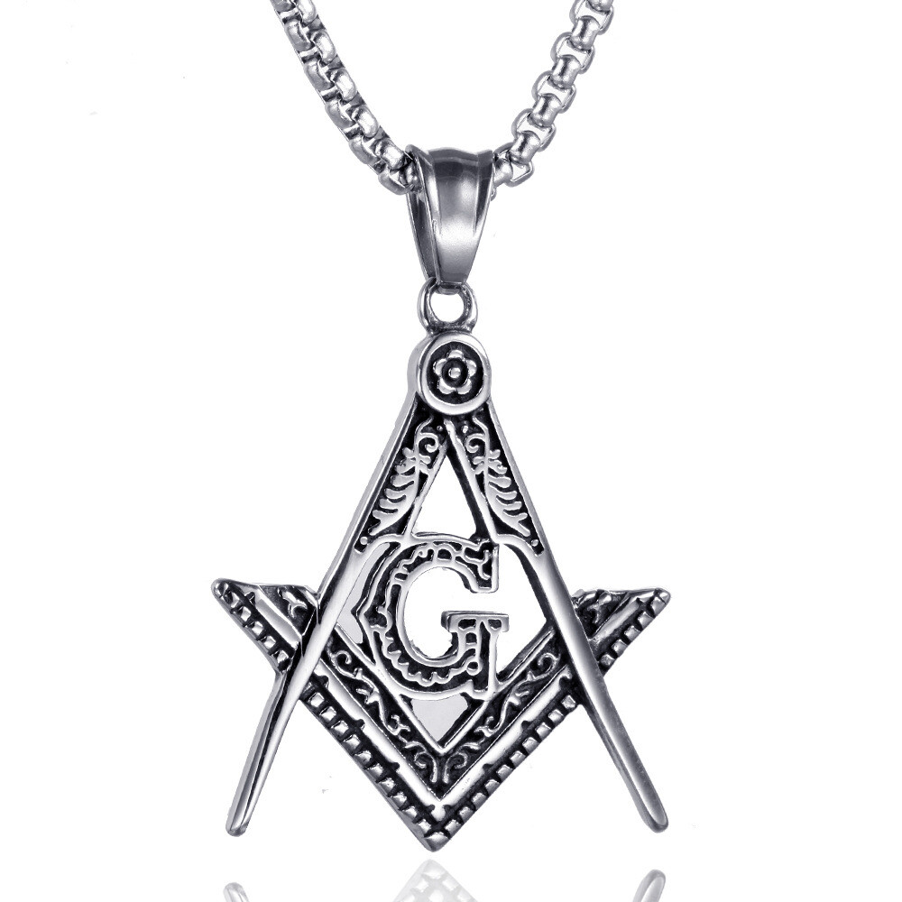 Mens Silver Freemason Masonic Symbol Pendant Necklace Stainless Steel ...