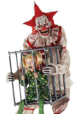 Cagey The Clown Animated Prop w/ Kid Evil Scary Halloween Animatronic ...