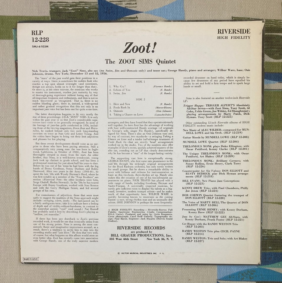 The Zoot Sims Quintet LP Zoot! Japanese Pressing EX/M- | eBay