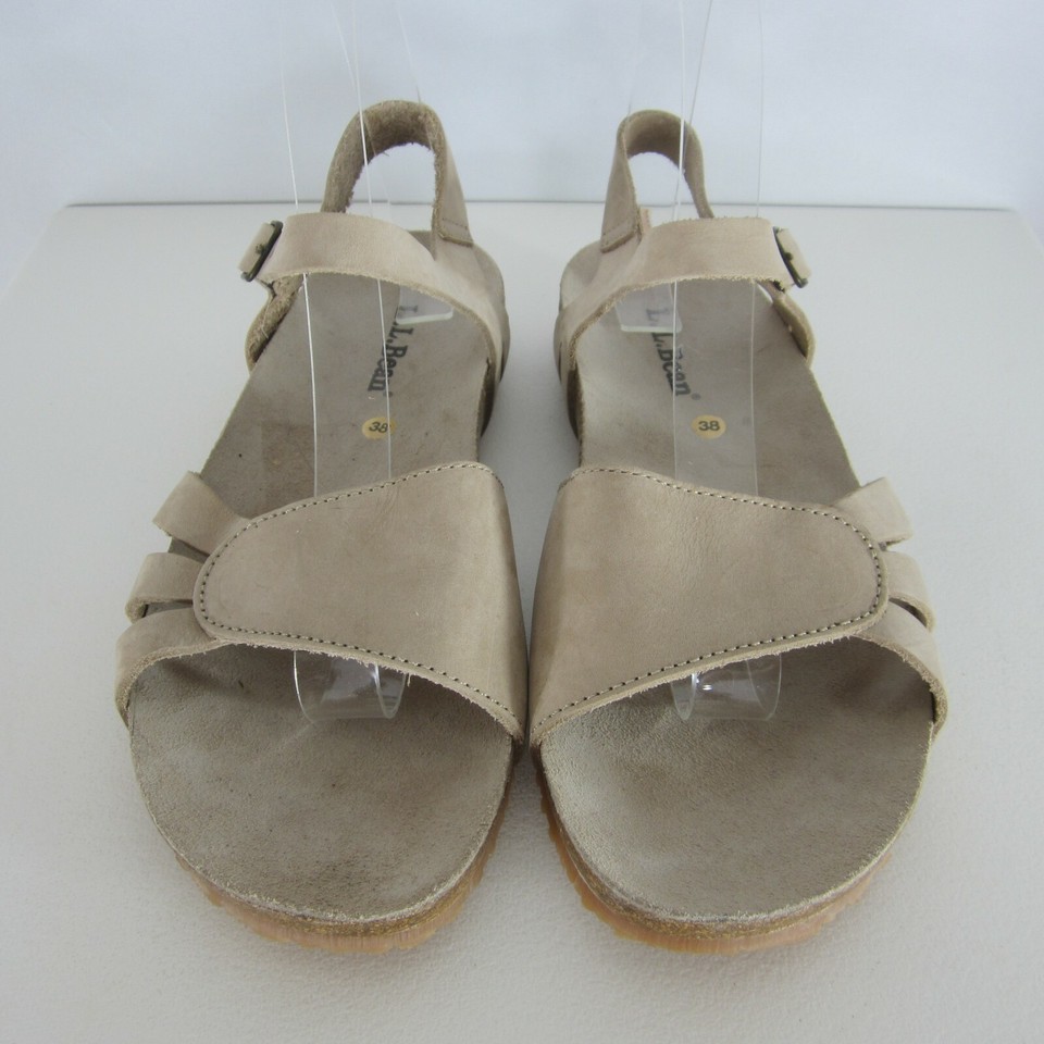New L.L. Bean Womens 7.5 - 8 M Beige Nubuck Suede Wedge Ankle Strap ...