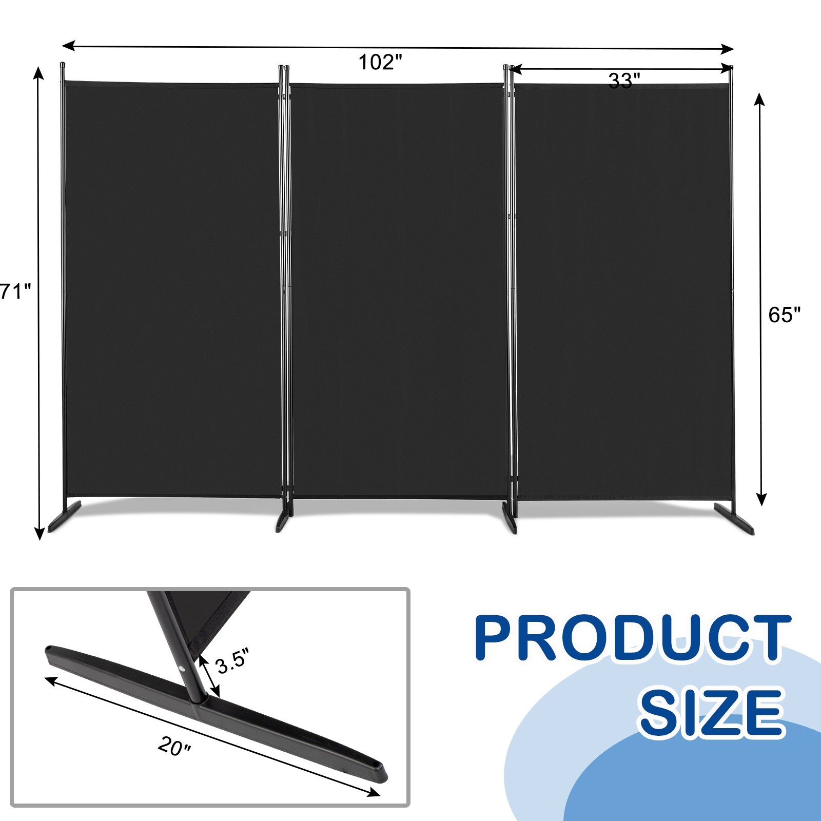 Trifold 3 Panels Folding Room Divider Freetand Wall Partition 6FT ...