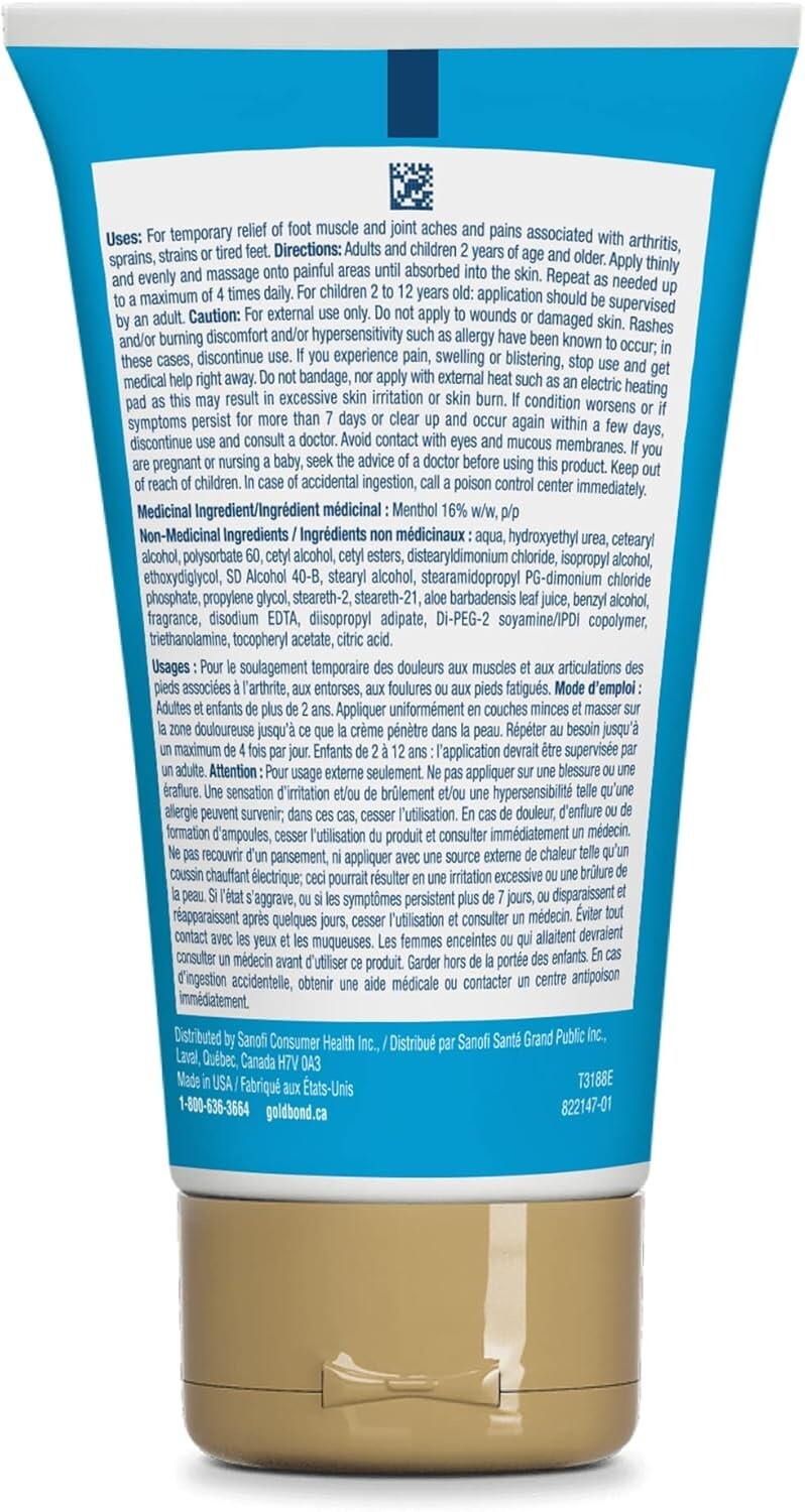 2 x Gold Bond Medicated Pain Relief Foot Cream, 113g Tube,Foot Pain ...