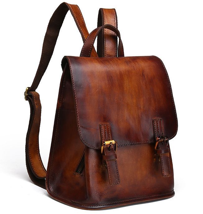New Brown Vintage Women Genuine Cow Leather Backpack Travel Bag Handbag ...