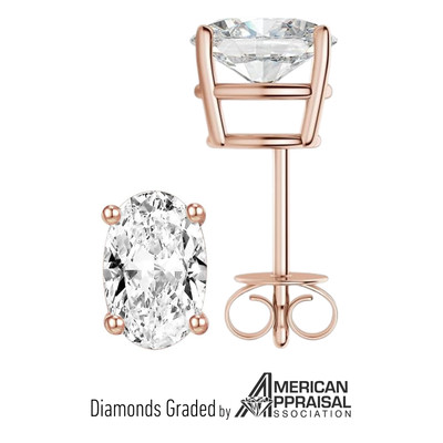 Certified 2.00 Carat F VS1 Lab Grown Diamond Push Back Studs 14K Rose ...