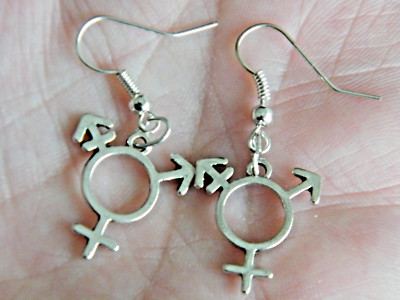 Transgender Earrings Real Silver Ear Wires Trans Symbol Charm LGBT ...