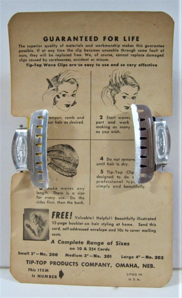 Vintage Tip Top Wave Clips On Card Tip Top Prod Omaha Nebraska Old ...