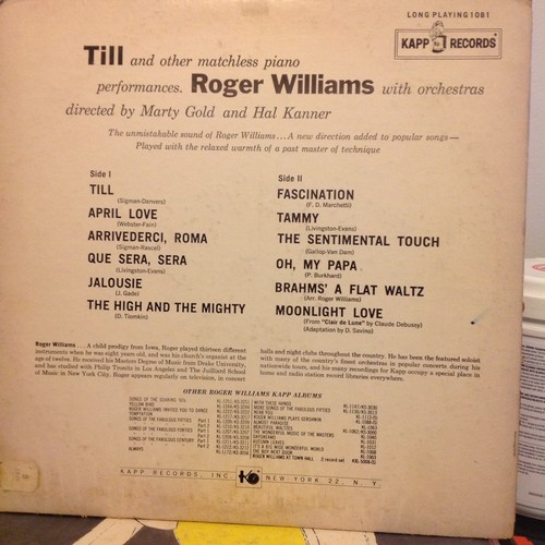 Roger Williams Till Lp/ Vinyl Kapp Records Mono KL-1081 | eBay
