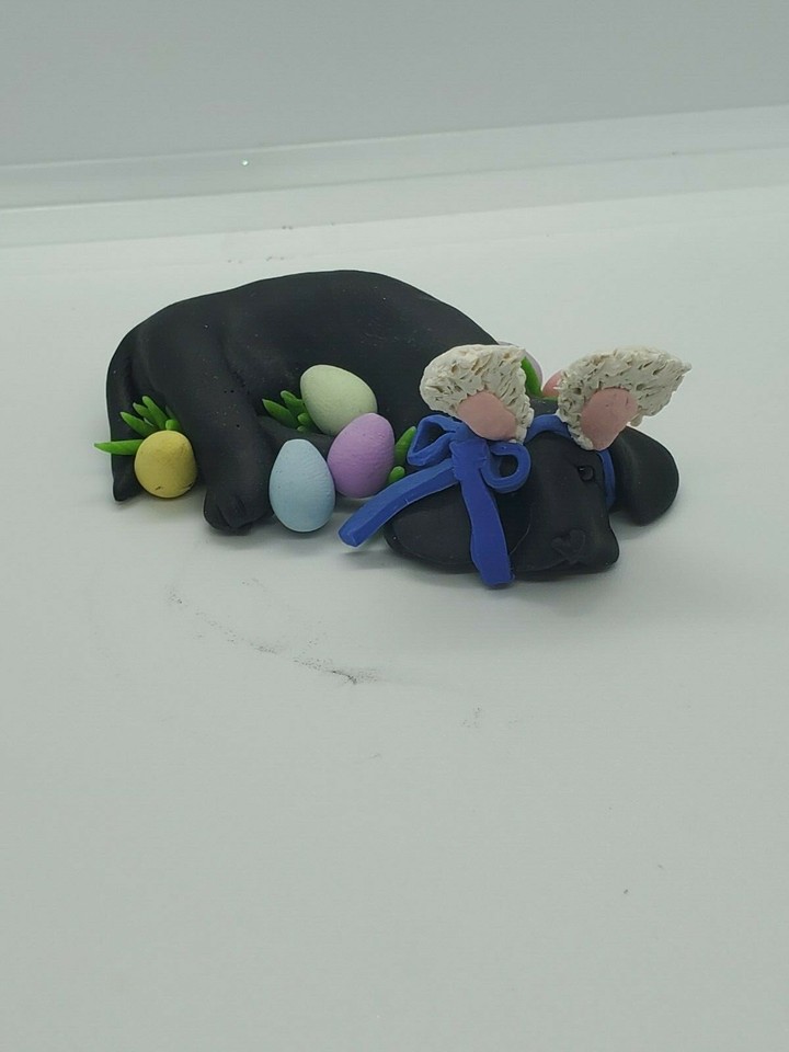 BLACK LAB EASTER BUNNY Miniature Figurine HAND MADE ooak LABRADOR ...