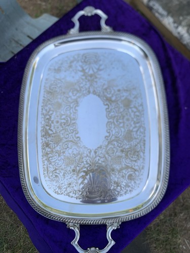 Large Vintage Silver Plated Butler Serving Tray with Handles English ...