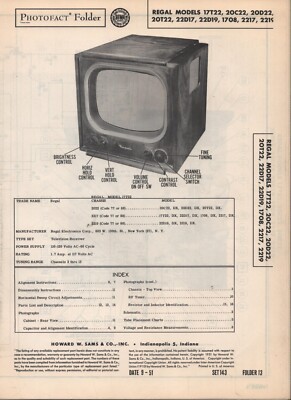 Regal - TV - Models: 17T22, 20C22, 20D22, 20T22, - Photo Fact Folder ...