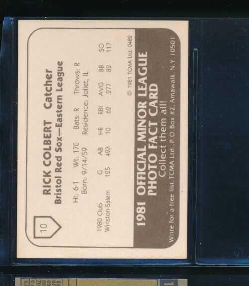 1981 TCMA #10 Rick Colbert Bristol Red Sox Signed Autograph (ET2) SWSW6 ...