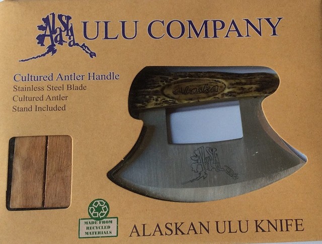 Alaska Ulu Knife Cultured Antler Handle Stainless Steel Blade Stand ...