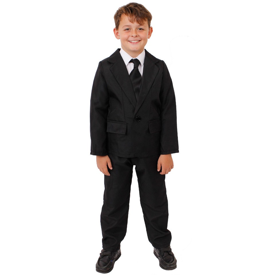 CHILDS SECRET AGENT COSTUME TV FILM FBI BLACK SUIT GLASSES BOYS FANCY ...