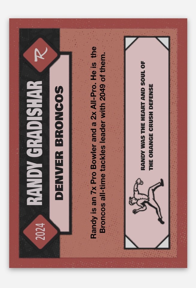 Randy Gradishar Bust Class 2024 HOF Hall of Fame Broncos Custom Card ...