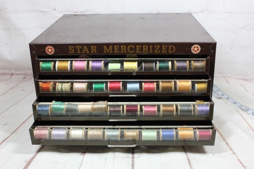 Vtg STAR MERCERIZED Sewing Thread 4 Drawer Spool Display Cabinet | eBay