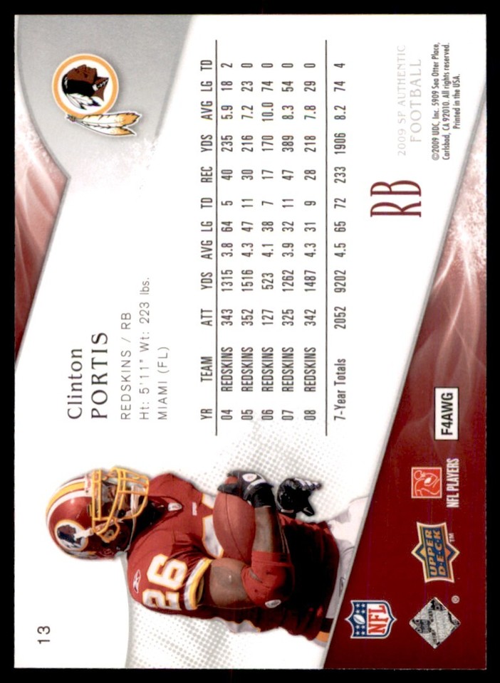 2009 SP AUTHENTIC CLINTON PORTIS WASHINGTON REDSKINS #13 | eBay