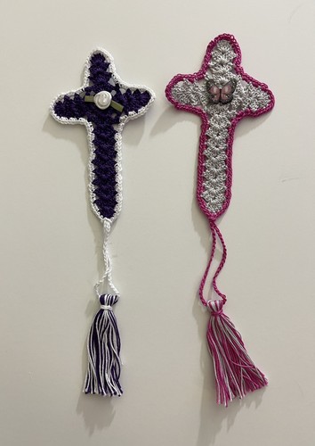 Crochet Bible Bookmarks Set Of 2 Colorful Tassels Pink Purple Handmade ...