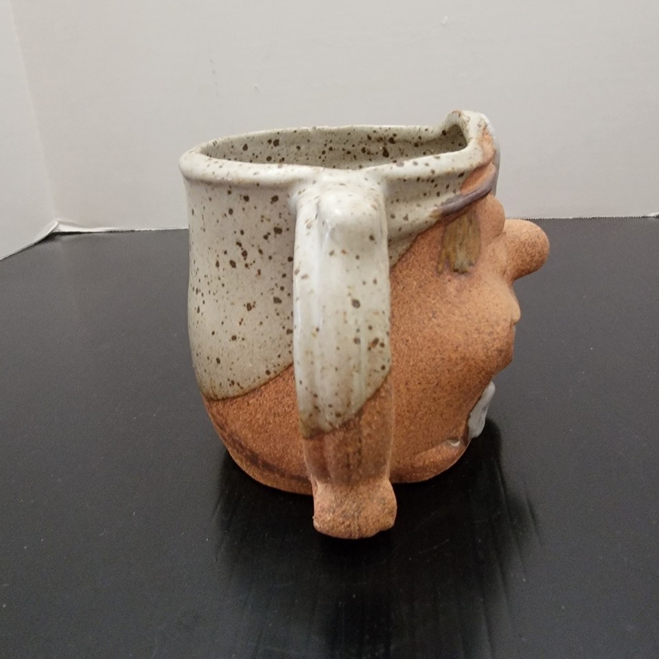 Vtg Funny Silly Face Mug Doctor MD 3D FolkArt Stoneware Pottery ROBERT ...