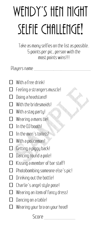 PERSONALISED Hen Night Party Selfie Challenge Game Cards - Girls Night ...